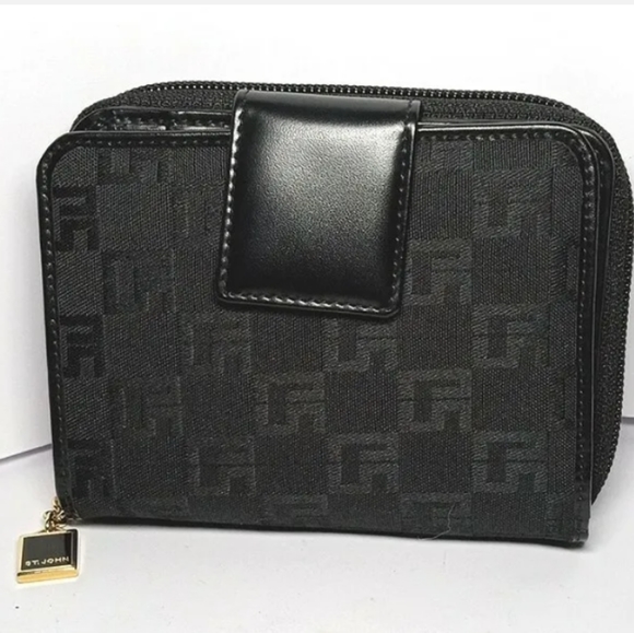 St. John | Bags | New St John Black Signature Sj Canvas Leather Womens ...